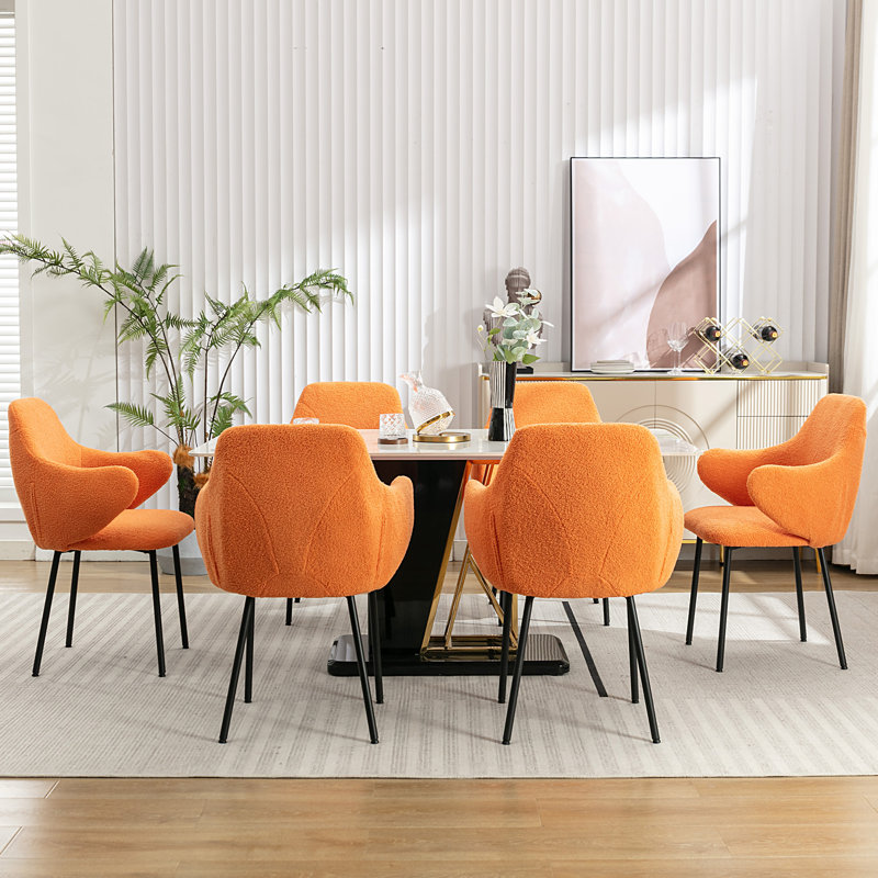 Corrigan Studio® Loletia Mid-Century Modern Dining Chairs, Comfy Sherpa Armless Side Chair with ...